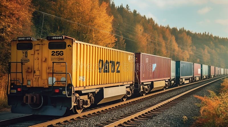 Freight Train with Cargo Containers, Generative Ai Stock Illustration ...