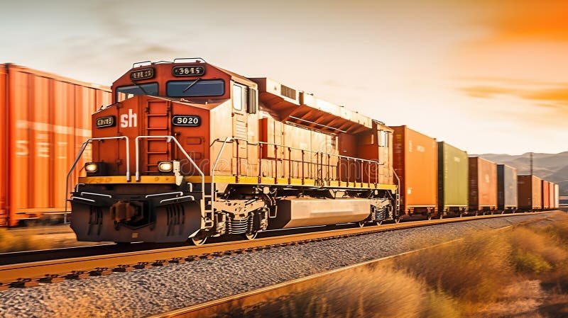 Freight Train with Cargo Containers, Generative Ai Stock Illustration ...