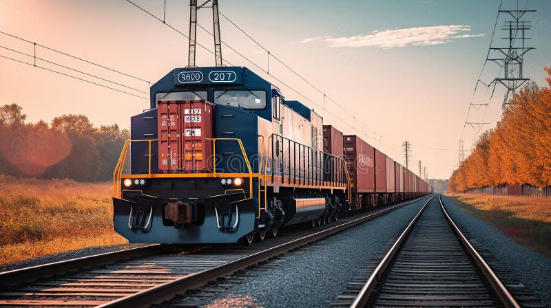 Freight Train with Cargo Containers, Generative AI Stock Illustration ...