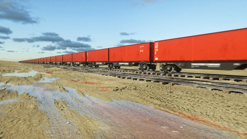 Freight Train with Cargo Containers. Logystic Concept. 3d Rendering ...