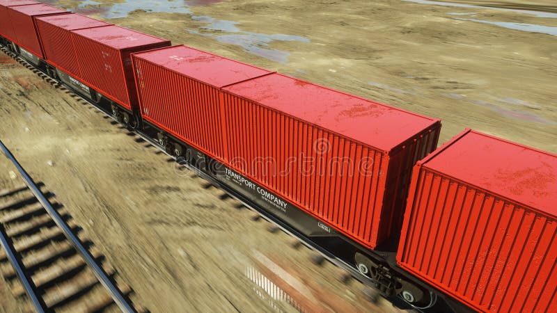 Freight Train with Cargo Containers. Logystic Concept. 3d Rendering ...