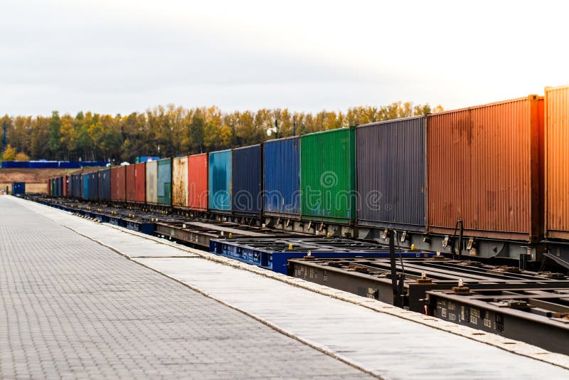 Freight Train. Cargo Containers Transportation by Railway Stock Image ...