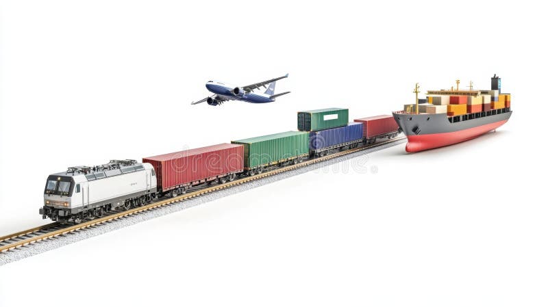 A Freight Train, Cargo Ship, and Airplane Illustrate Global ...