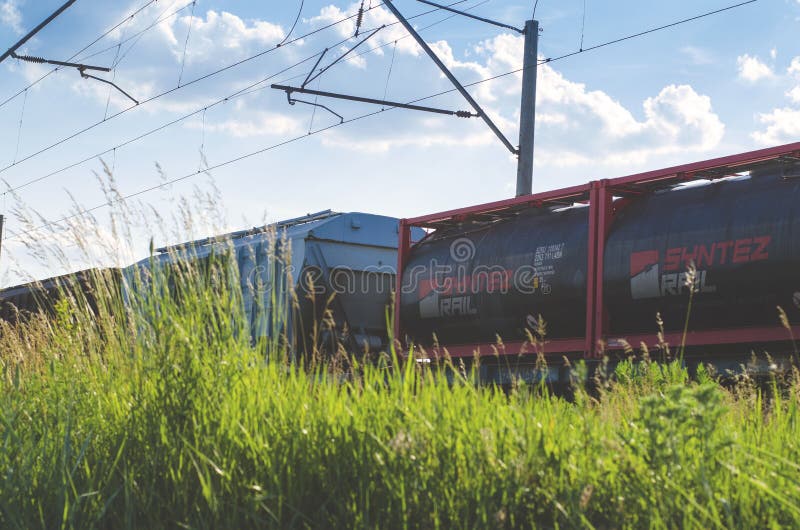 Freight train with cargo editorial stock image. Image of column - 96773814