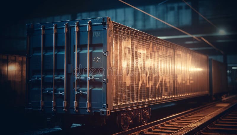 Freight Train Carrying Cargo Container Travels Outdoors Generated by AI ...