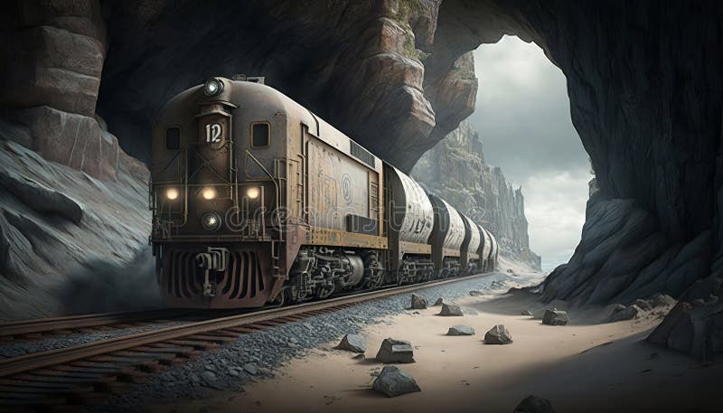 Freight Train in a Cave. Generative AI Stock Illustration ...