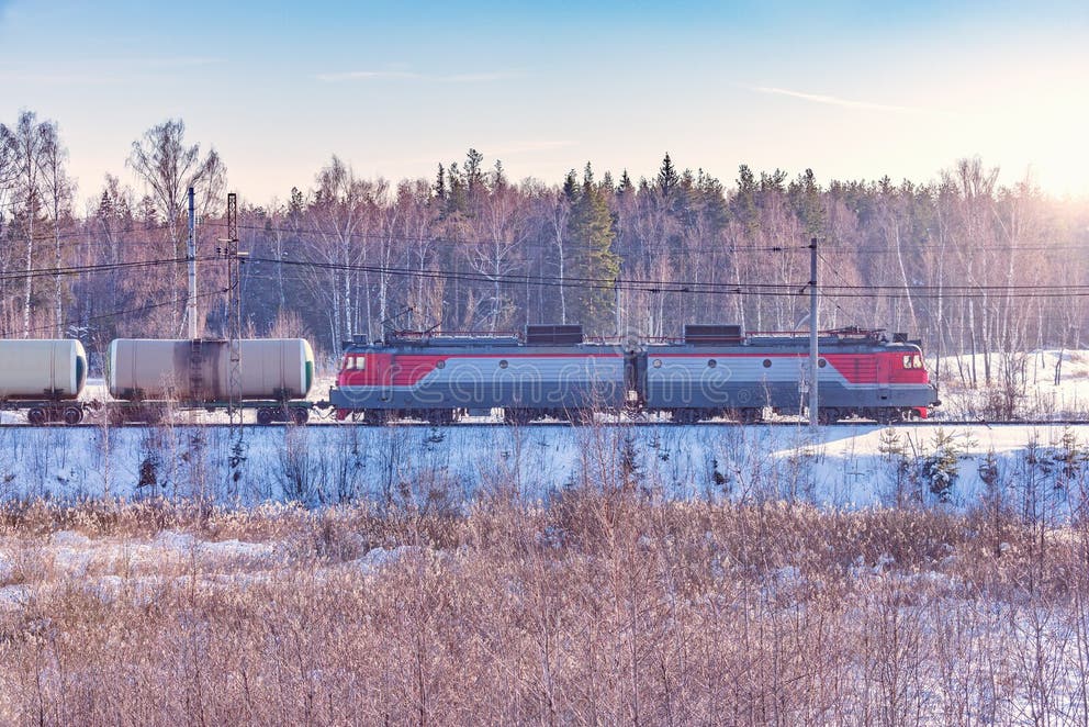 Freight Train at Cold Winter Morning. Stock Image - Image of departure ...