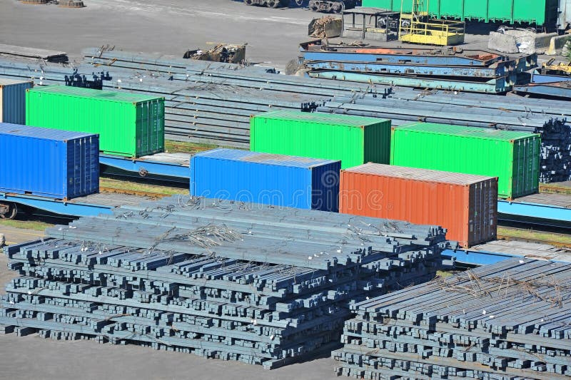 Freight Train, Container and Metal Stock Image - Image of metallurgy ...
