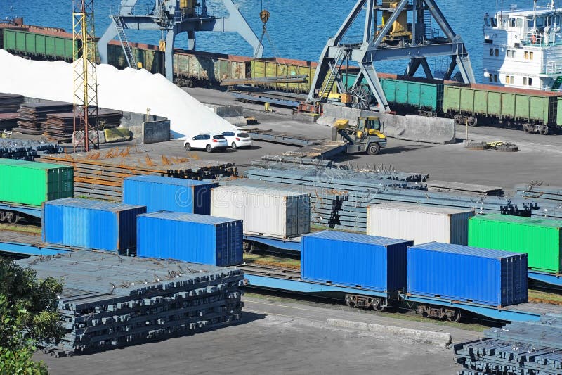 Freight Train, Container and Metal Stock Photo - Image of material ...