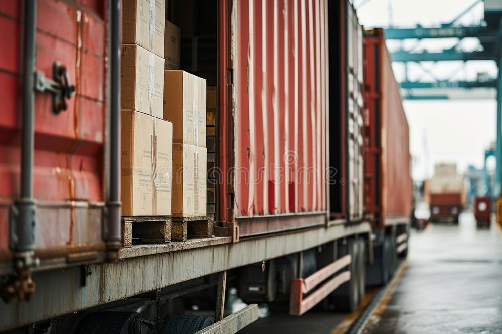 Freight Train with Containers on Railroad. Freight Transportation and ...