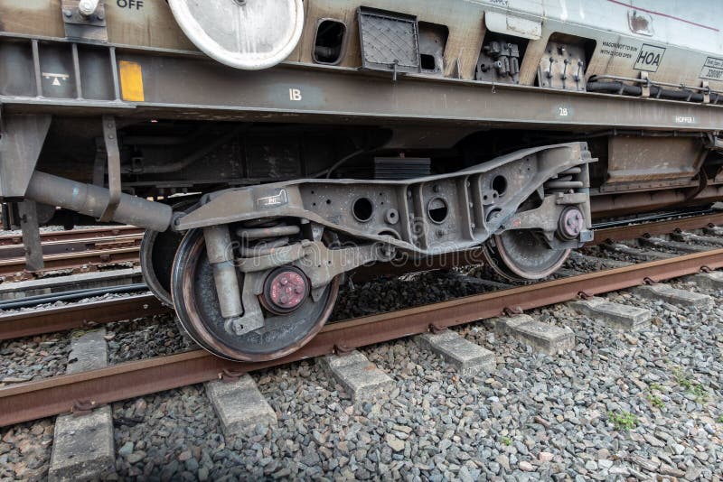 Freight Train with Derailed Wheel Set Stock Photo - Image of loading ...