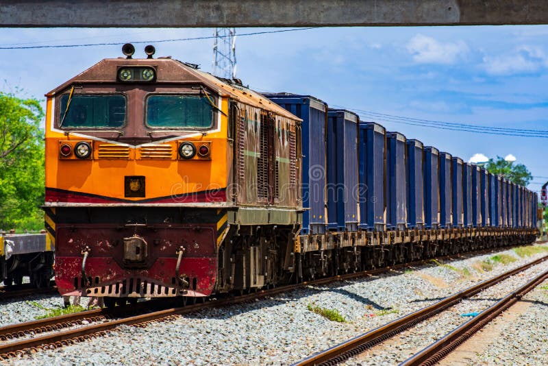 Freight Train by Diesel Locomotive on the Railway Stock Image - Image ...