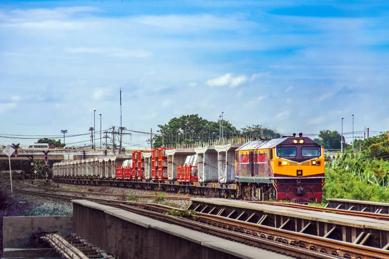 Freight Train by Diesel Locomotive on the Railway. Stock Photo - Image ...
