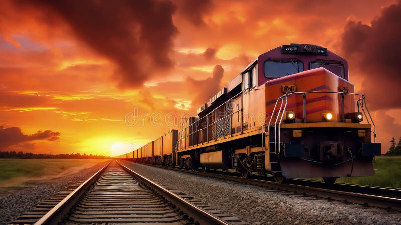 A Freight Train Disappearing into the Horizon, Leaving Behind a Trail ...