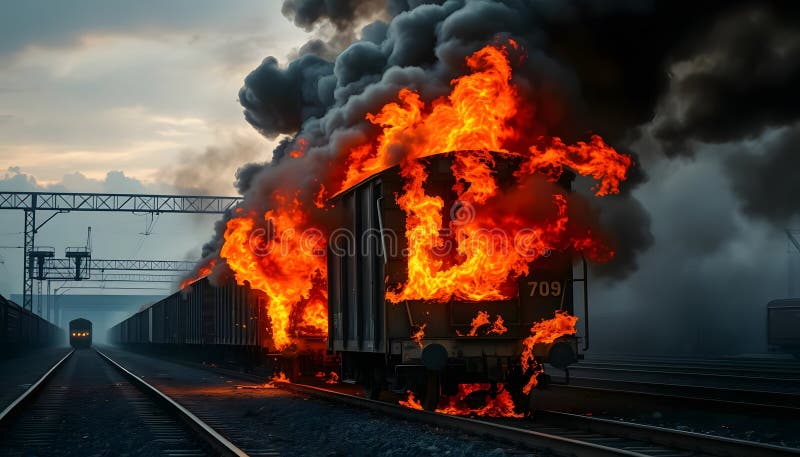 Fiery Train Wreck: a Catastrophic Rail Disaster Stock Illustration ...