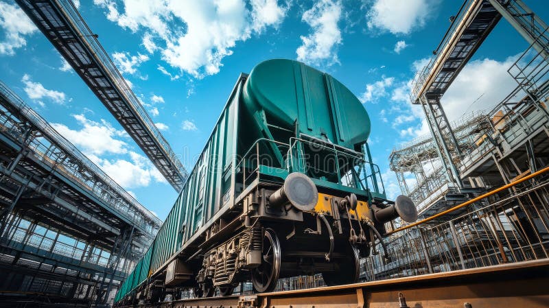 Freight Train with Green Wagons Parked on an Industrial Loading ...