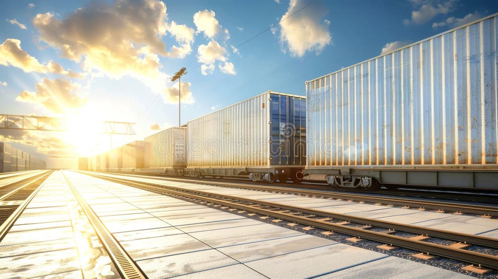 A Freight Train Loaded with Containers Rests on the Berth, Basking in ...