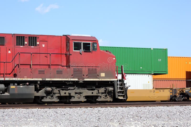 Freight Train Locomotive and Cargo Containers Stock Image - Image of ...