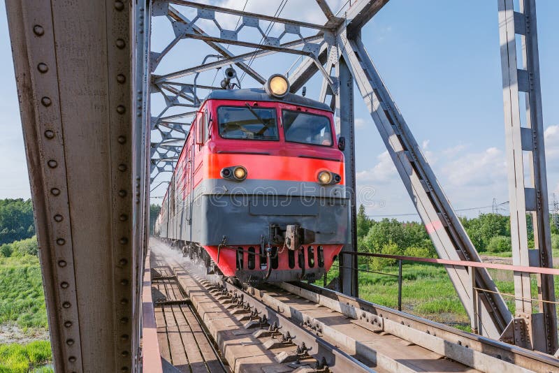 Freight Train Moves through the Bridge Stock Photo - Image of railway ...