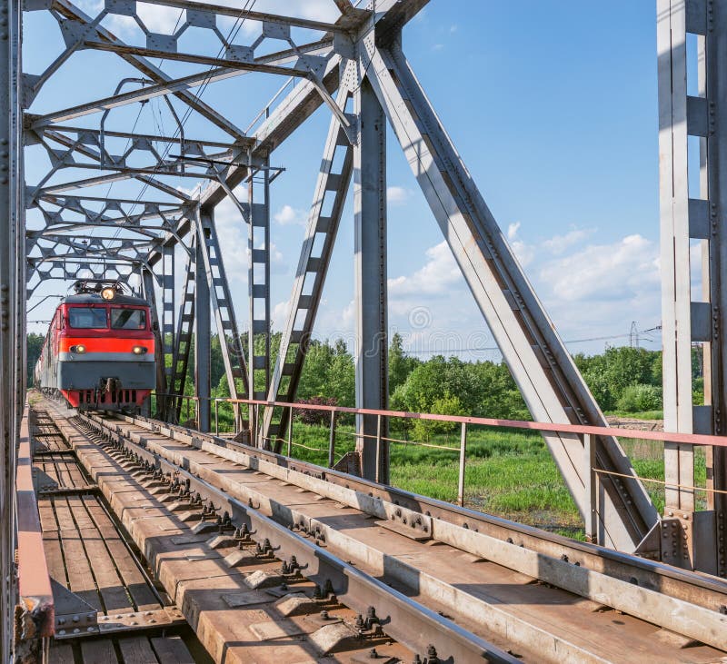 Freight Train Moves through the Bridge Stock Image - Image of ...