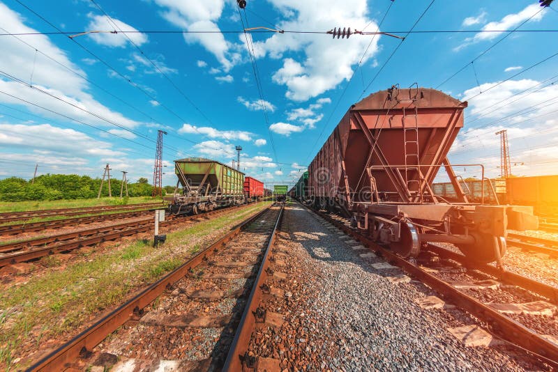 Freight Train Moves with Speed by Rail Stock Image - Image of line ...