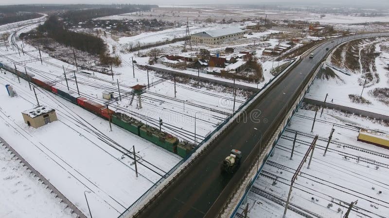 A Freight Train Crosses a Railway Bridge. Stock Video - Video of field ...