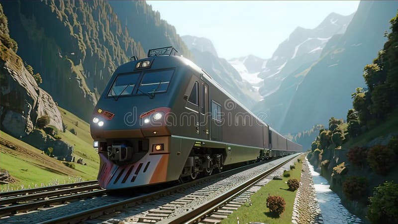 Freight Train Moving in Mountain Landscape Approaching a Tunnel ...