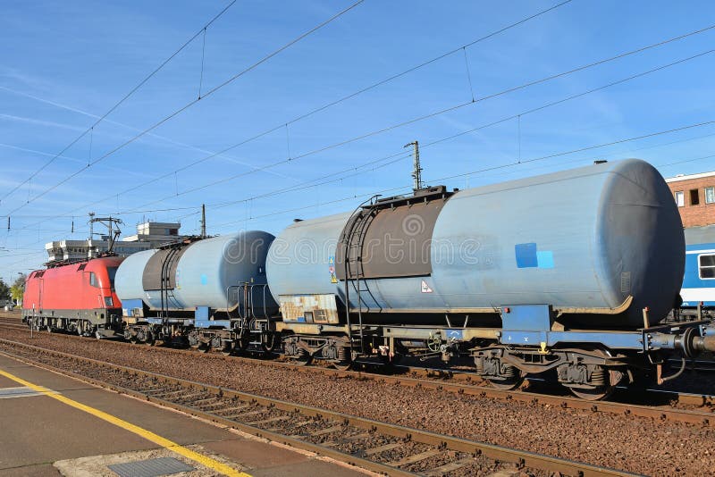 Freight Train with Oil Transporter Carriages Stock Photo - Image of ...