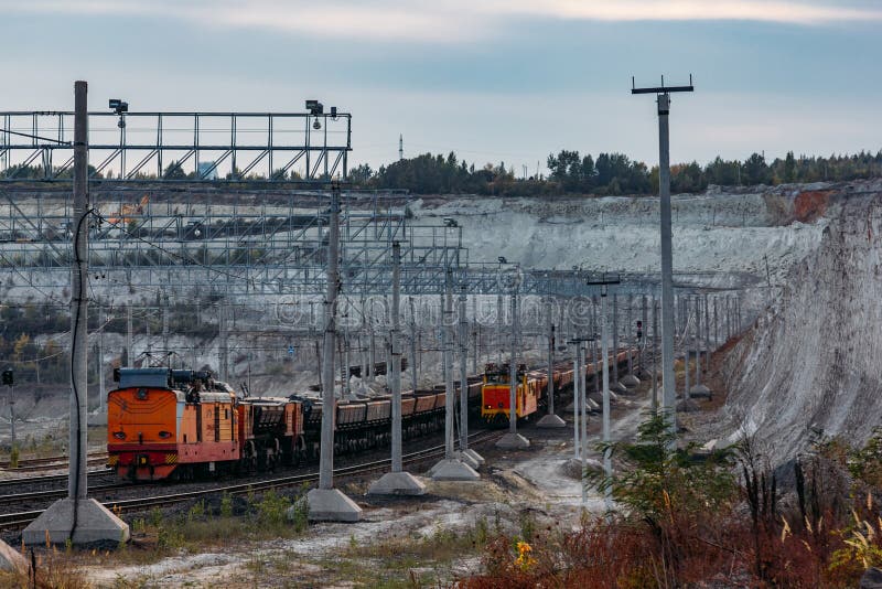 Freight Train with Ore in Open Mining Quarry Stock Image - Image of ...