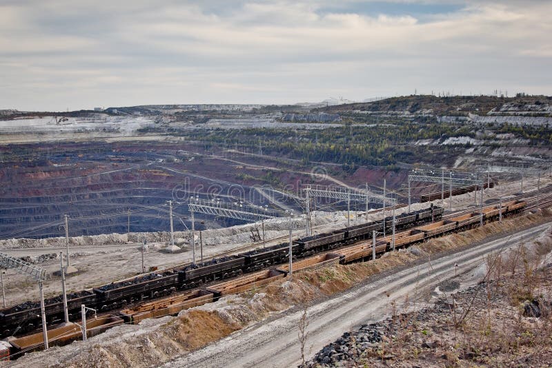 Freight Train with Ore in Quarry of the Stoilensky Mining and ...