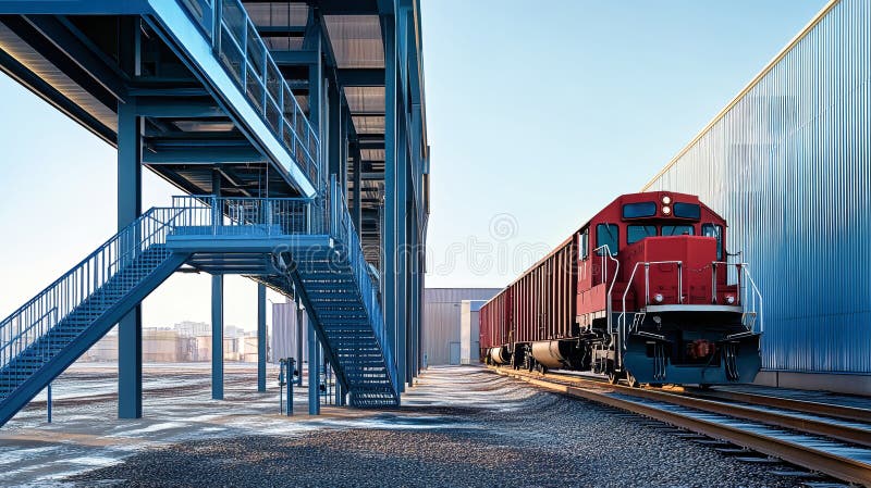 Freight Train Parked Beneath Industrial Architecture in a Sprawling ...