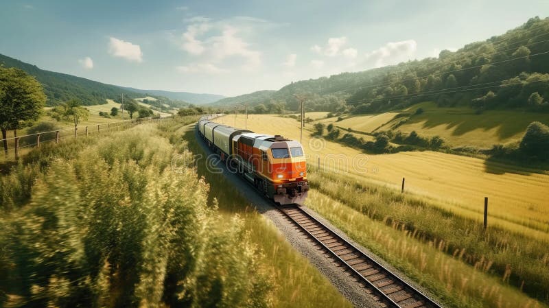 Freight Train Passing through a Countryside. Generative AI Stock ...