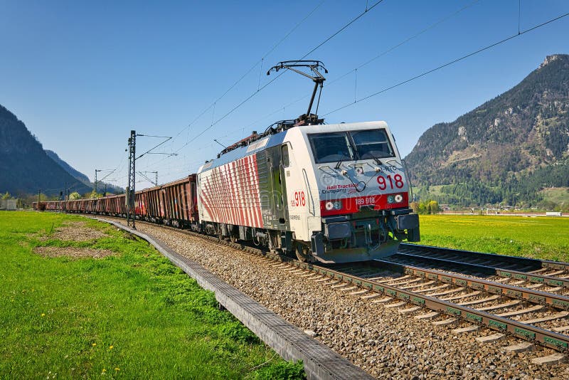 Freight Train is Pulled through Oberaudorf by a Class 189 Electric ...