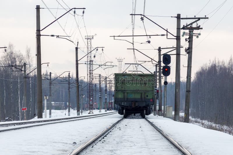Freight Train on the Railroad Back View Stock Image - Image of last ...