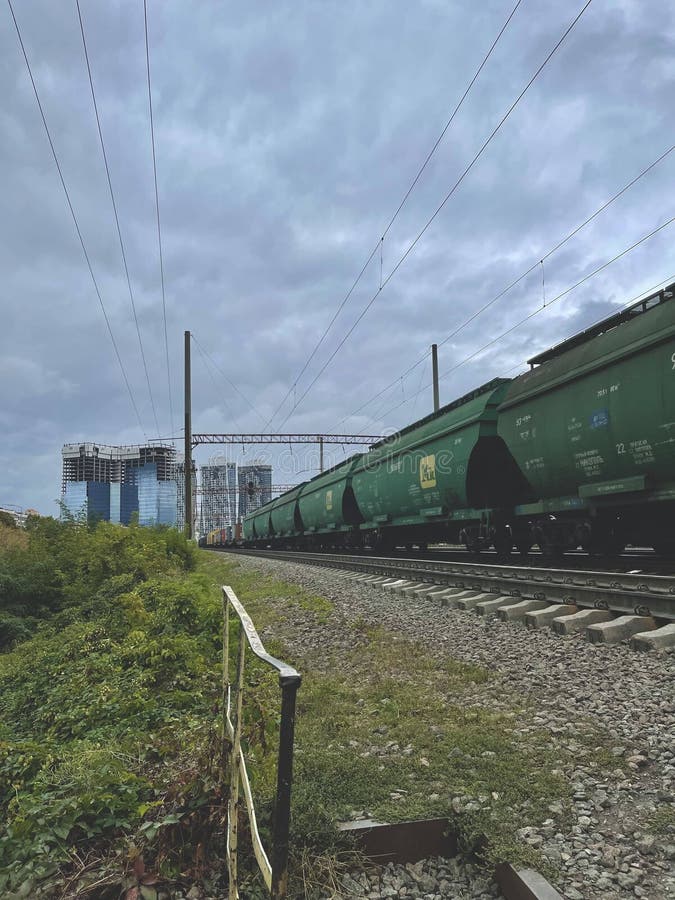 Old Green Train on Railroad Editorial Photography - Image of departure ...