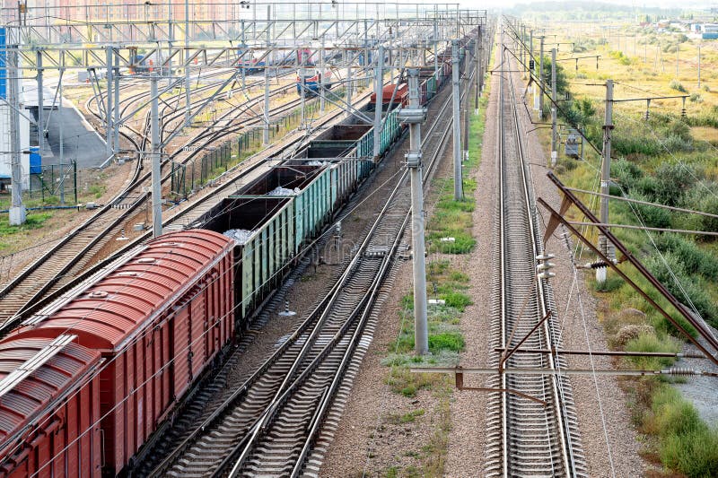 A Freight Train on the Rails. Container Transportation Stock Photo ...