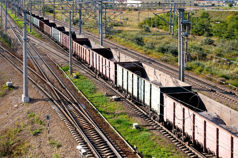 A Freight Train on the Rails. Container Transportation Stock Image ...