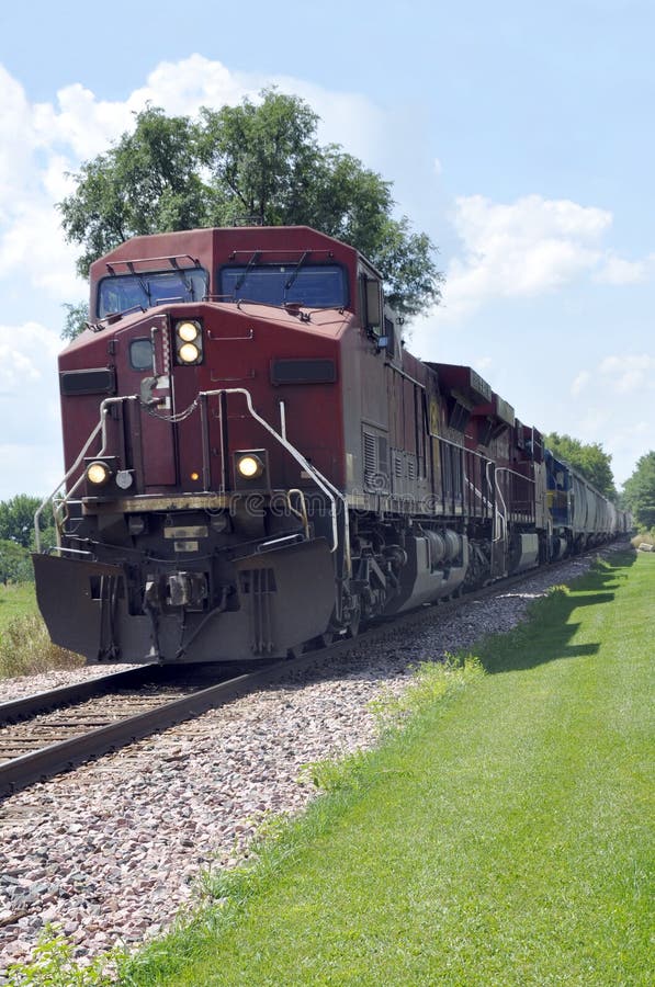 Freight Train with Red Engine Stock Image - Image of abstract, travel ...