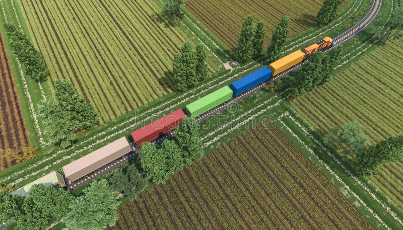 Freight Train Rolling through the Fields Stock Illustration ...
