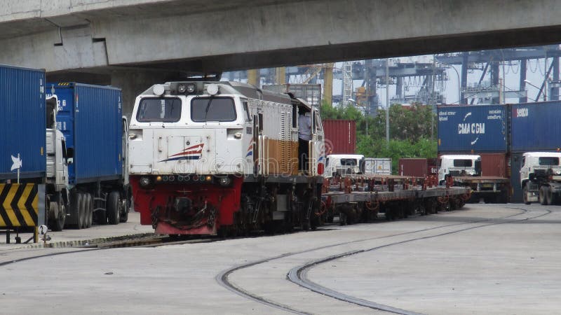 Freight Train with Red Locomotive in Coal Loading Station Editorial ...