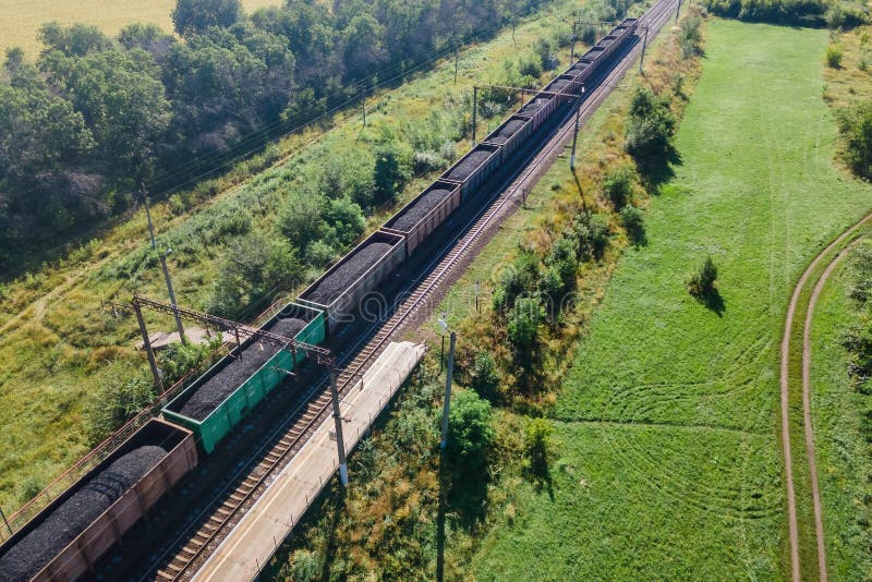 Freight Train with Wagons Train with Coal Stock Image - Image of fuel ...