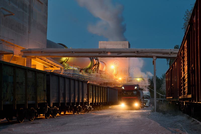 Freight Train Waits for Loading at Calcium Carbonate Plant Stock Image ...