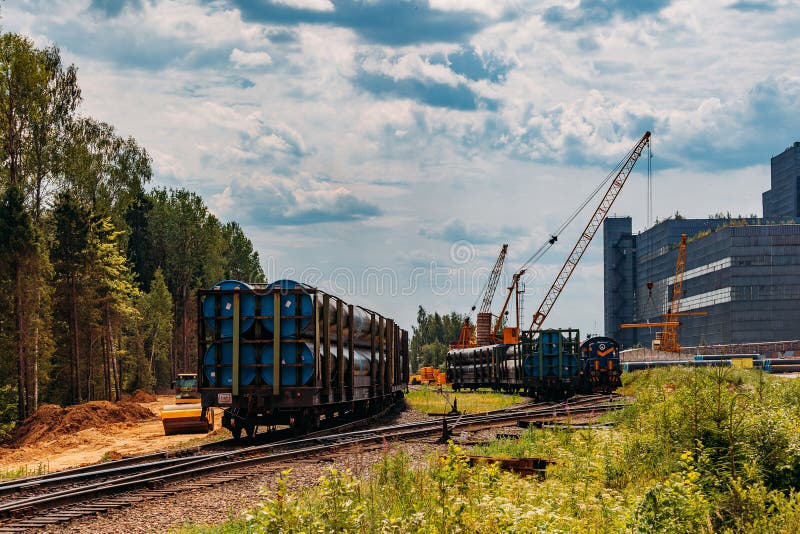 Freight Trains with Cargo on Railroad Junction Stock Image - Image of ...