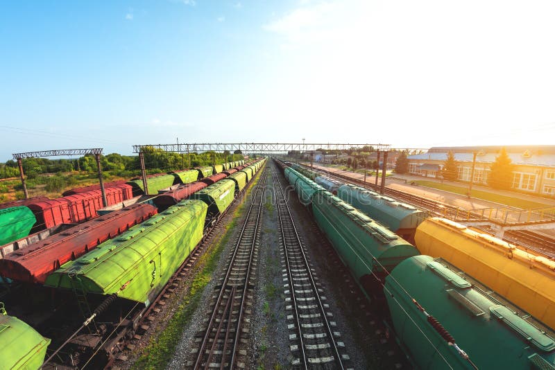 Freight Trains at a Station Stock Image - Image of freight, electrified ...