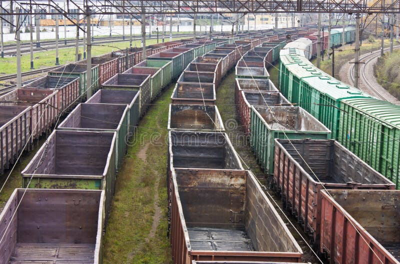 Freight Trains on City Cargo Terminal Stock Image - Image of business ...