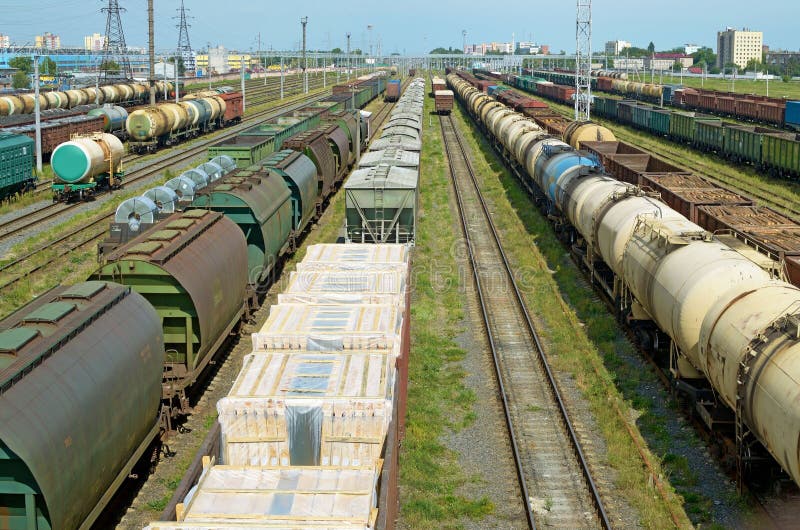 Freight Trains in the Depot. Stock Photo - Image of logistics ...