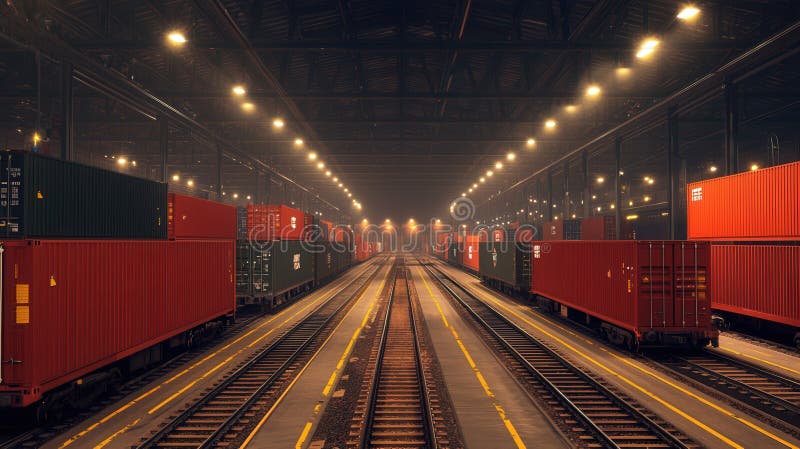 Freight Trains Loaded with Cargo Containers International Inside Parked ...