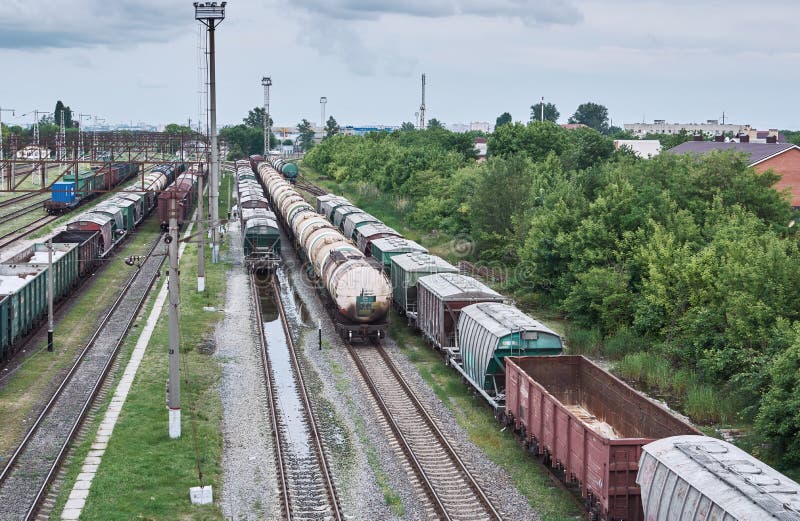 Freight Trains at the Railway Junction Stock Photo - Image of goods ...