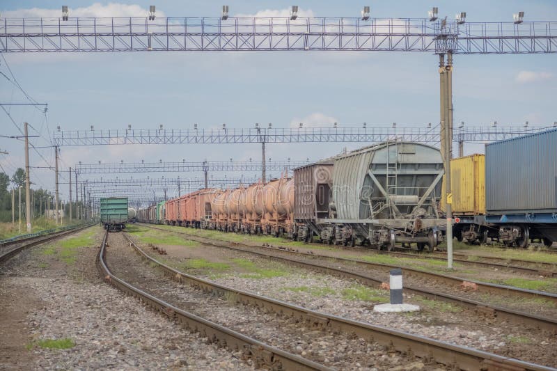 Freight Trains at a Railway Station Stock Photo - Image of container ...