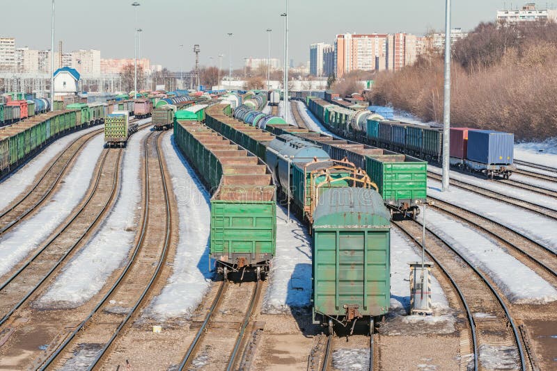 Freight Trains Stand on the Station. Stock Photo - Image of transport ...
